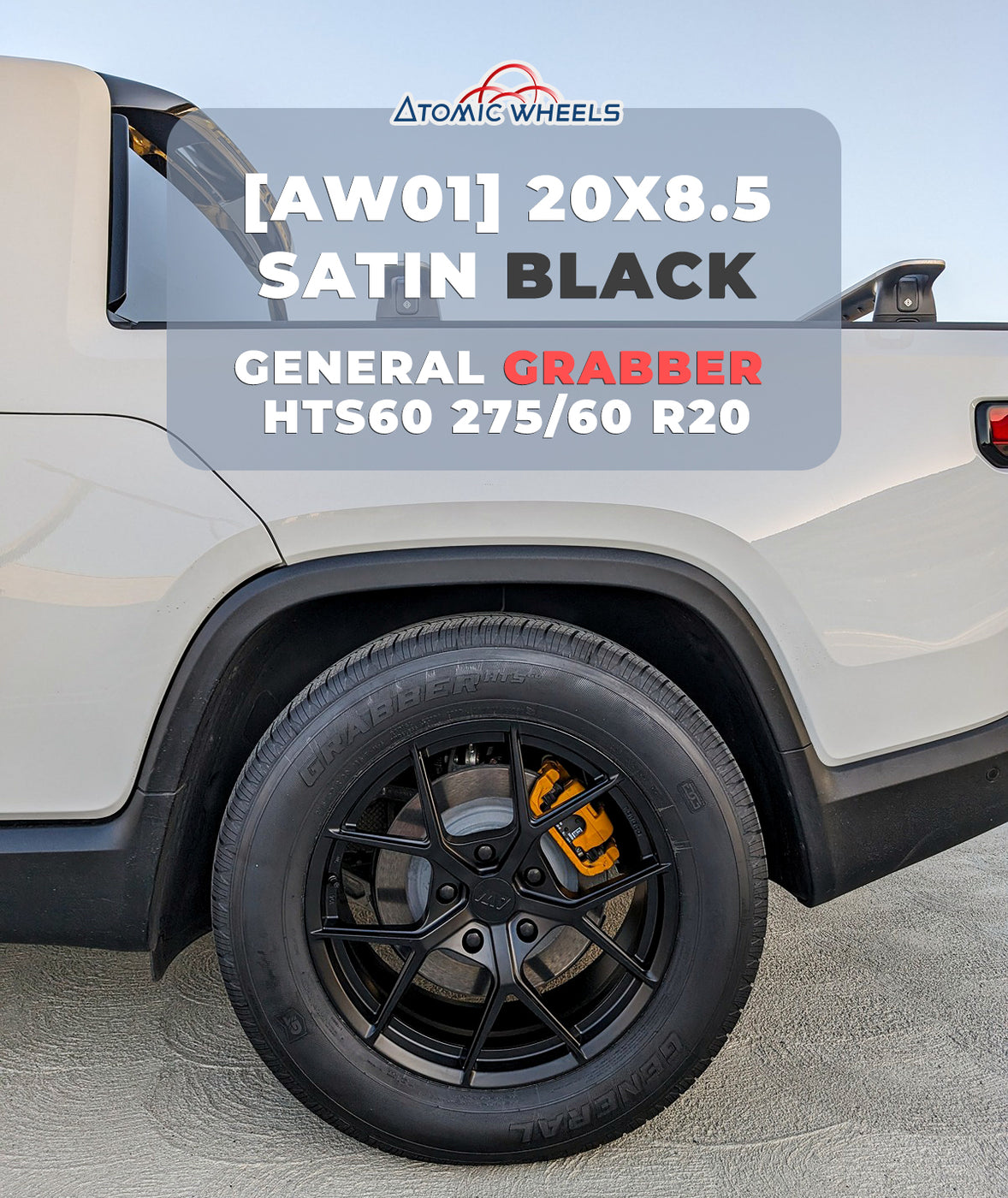 AW01 for Rivian R1T/R1S 20x8.5" +45 Satin Black — Atomic Wheels